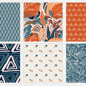 Blue Orange Digital Paper Set, Seamless Textures, Abstract Patterns ...