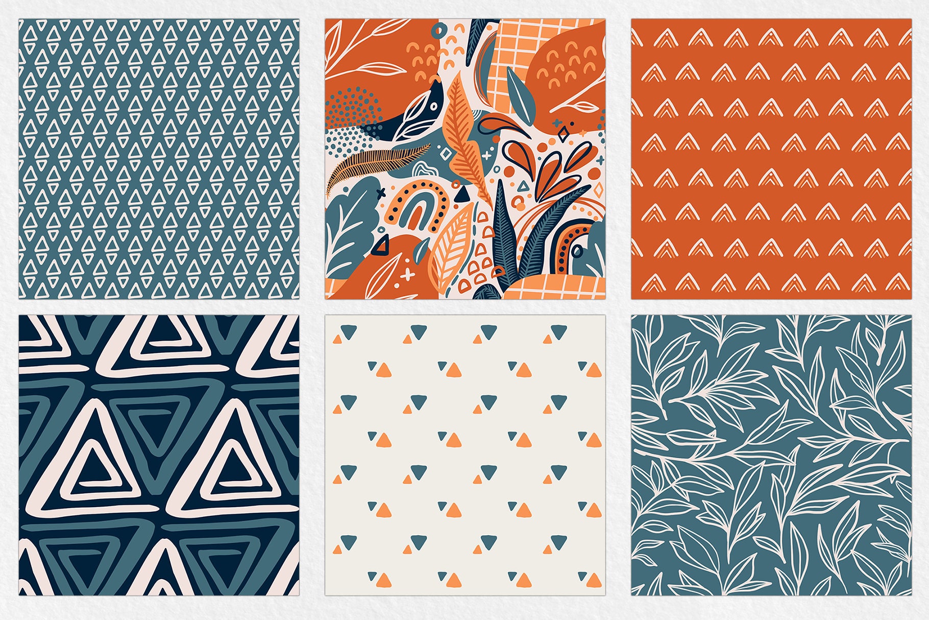 Blue Orange Digital Paper Set, Seamless Textures, Abstract Patterns ...