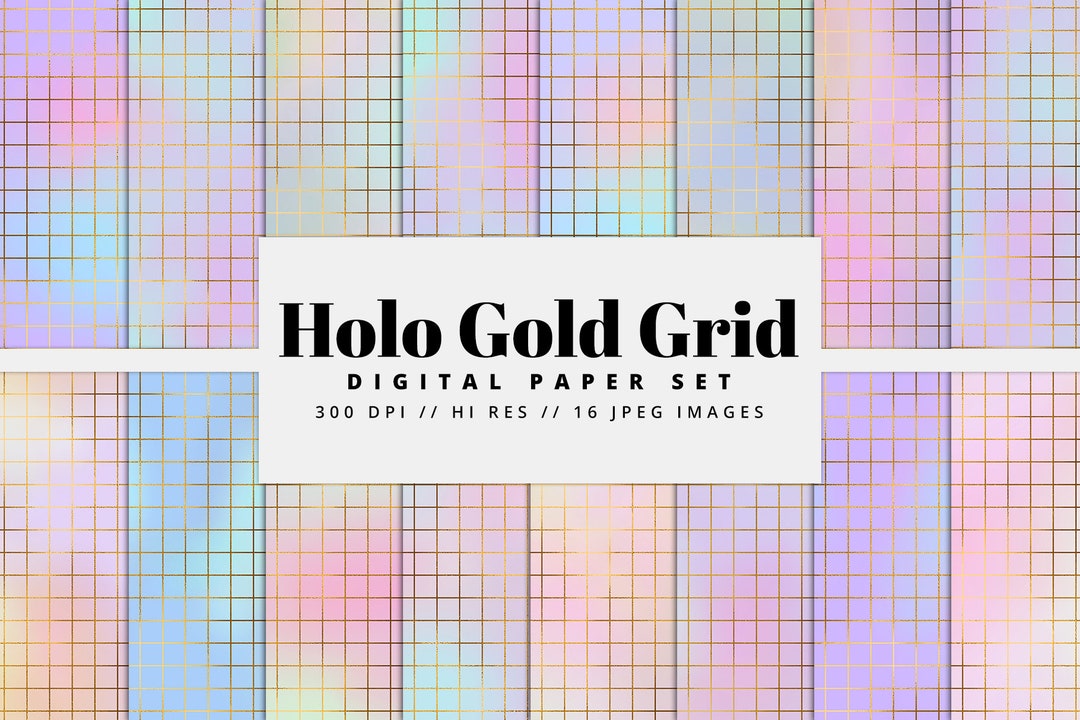 Holo Gold Grid Digital Paper, Grid Patterns, Holographic Patterns ...