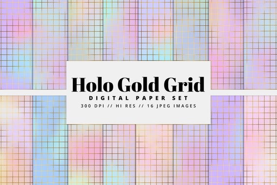Holo Gold Grid Digital Paper Grid Patterns Holographic | Etsy
