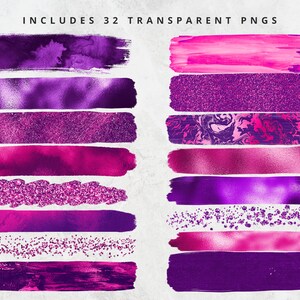 Pink and Purple Brush Strokes Clipart, Paint Strokes, PNG, Gold Foil ...
