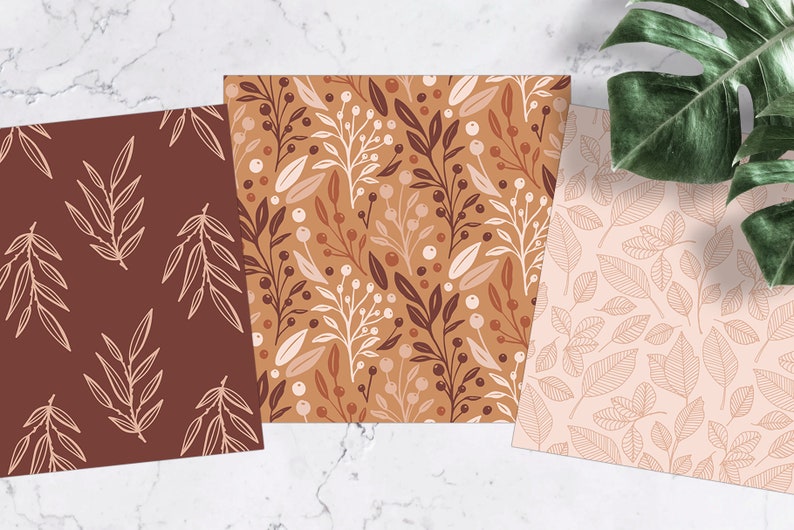Terracotta Floral Seamless Digital Paper Set, Seamless Background ...