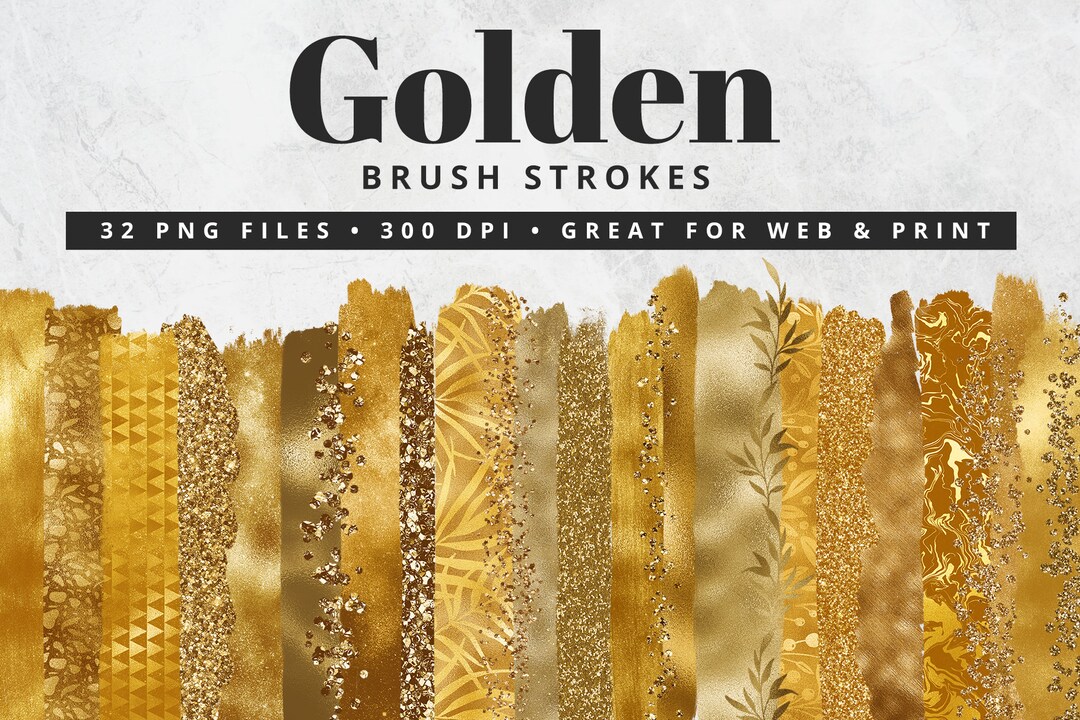 Gold Brush Strokes Clip Art, Paint Strokes, Gold Foil Paint Strokes ...