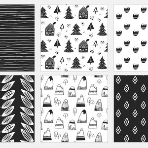 Black & White Scandinavian Digital Paper, Handdrawn, Floral, Geometric ...