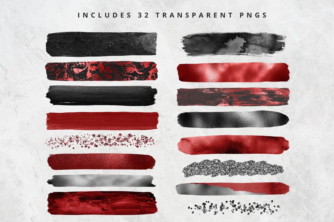 Red and Black Brush Strokes Clipart Paint Strokes PNG Gold - Etsy
