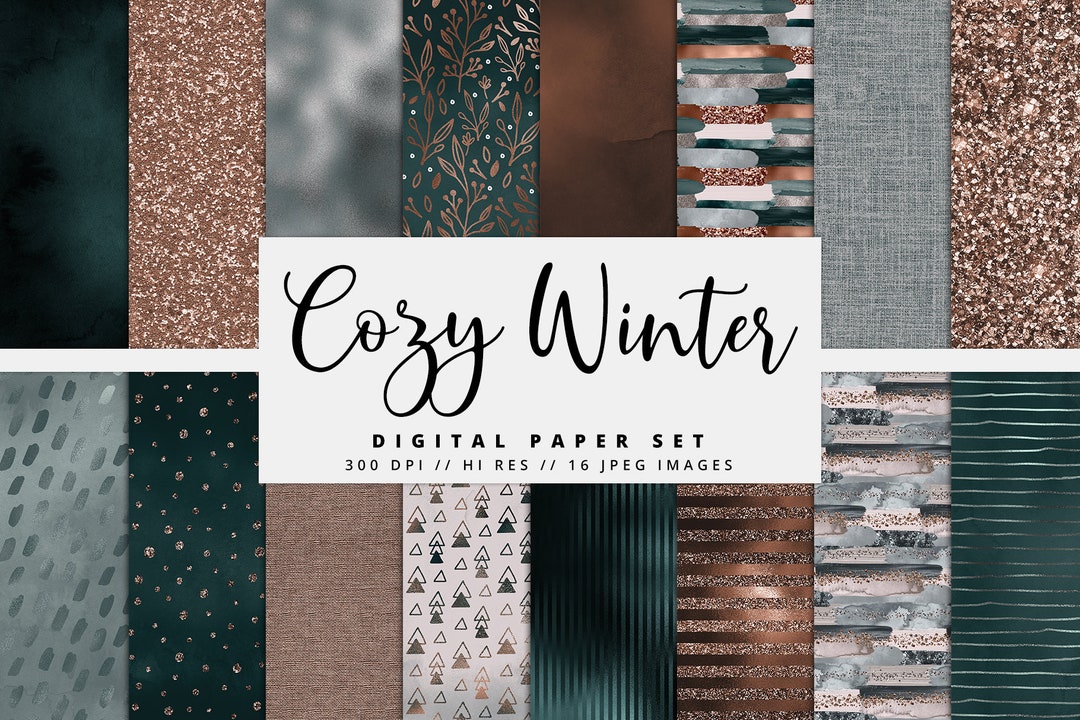 Cozy Winter Digital Paper Set, Glitter Digital Paper, Copper Foil ...