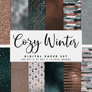 Cozy Winter Digital Paper Set, Glitter Digital Paper, Copper Foil ...