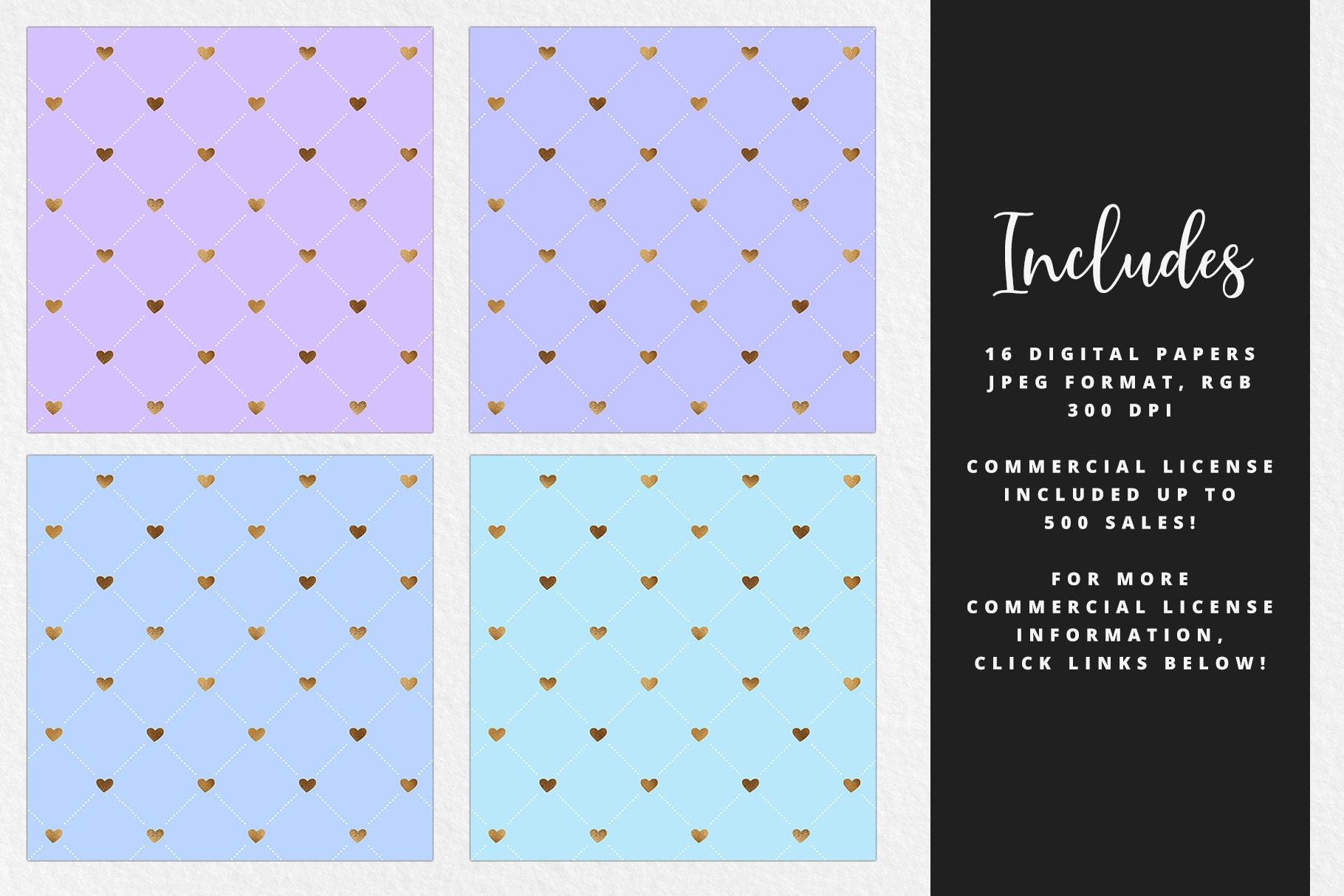 Pastel Hearts Gold Foil Digital Paper Valentine's Day - Etsy