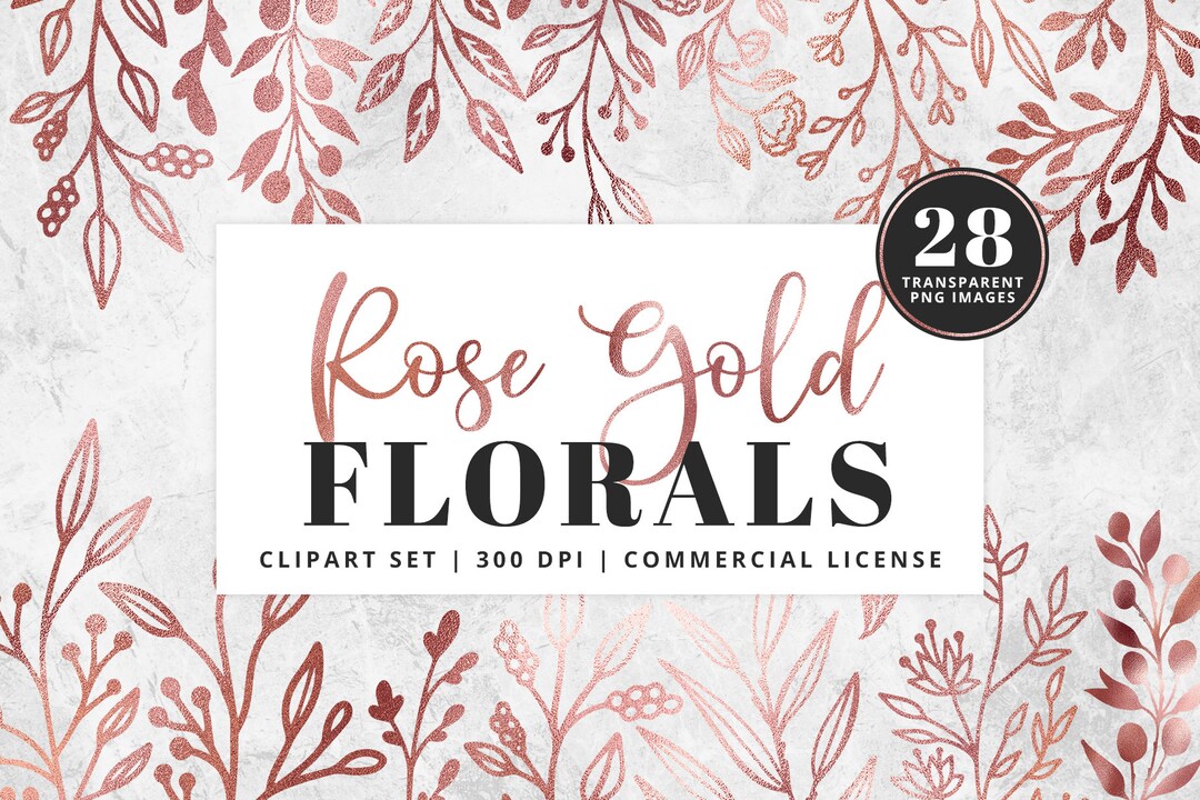 Rose Gold Foil Floral Clipart Set, Faux Foil, Clipart, Floral ...