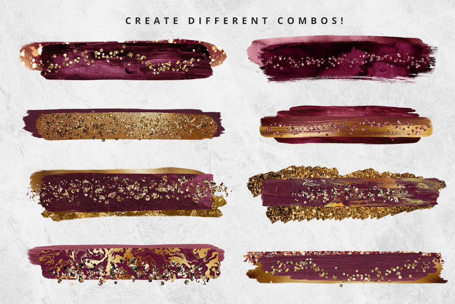 Wine and Gold Brush Strokes Clipart, Paint Strokes, PNG, Gold Foil ...