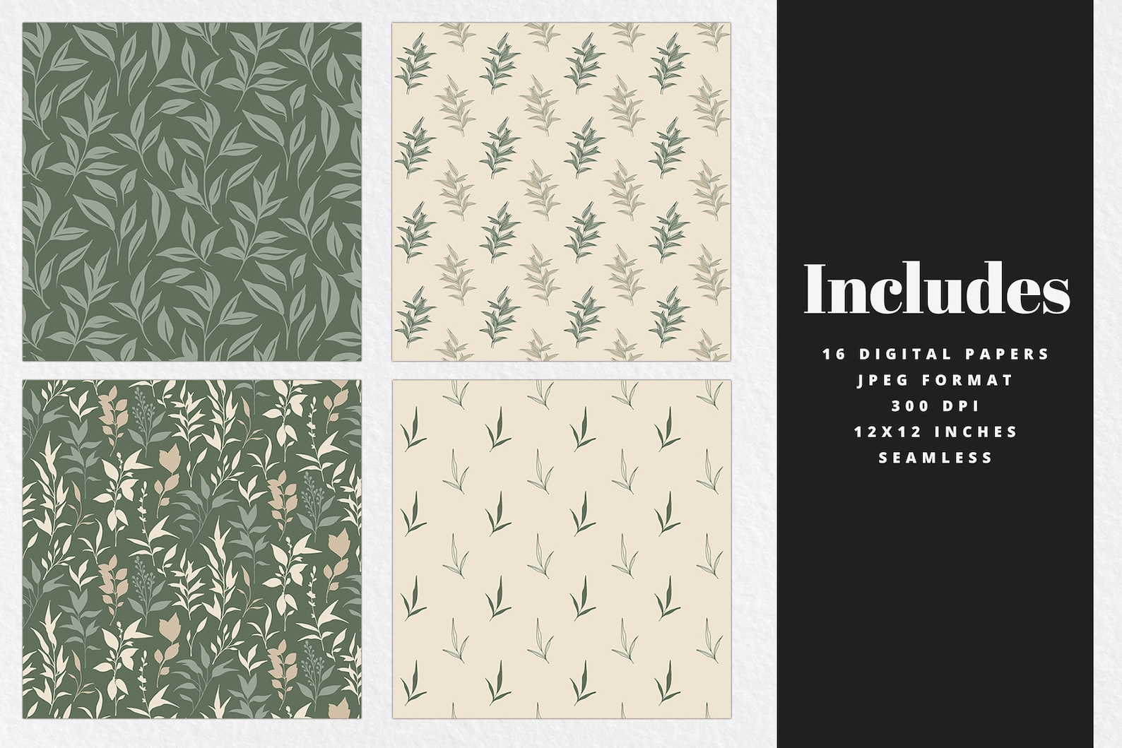 Sage Floral Digital Paper Set Seamless Textures Flower - Etsy