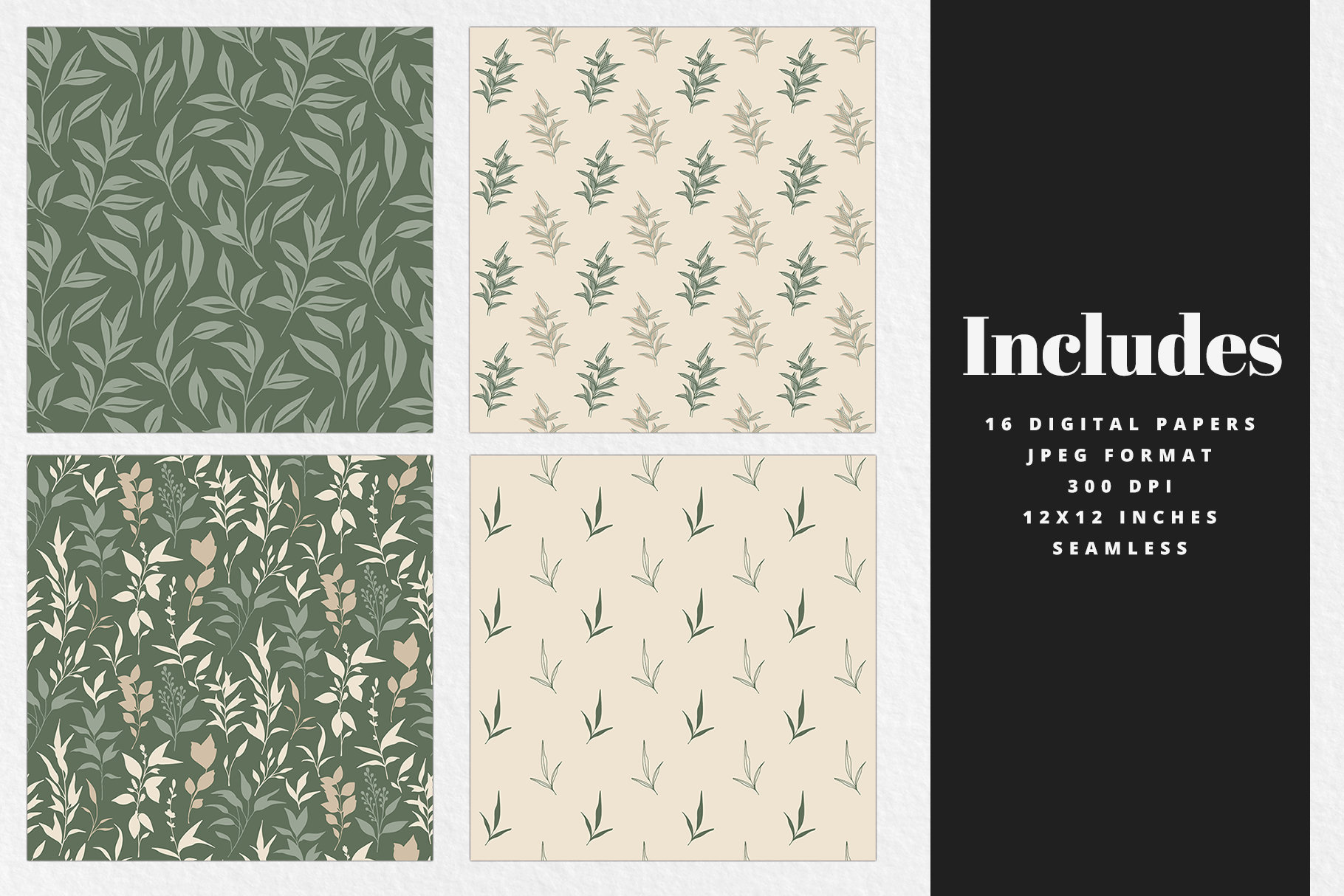 Sage Floral Digital Paper Set Seamless Textures Flower - Etsy