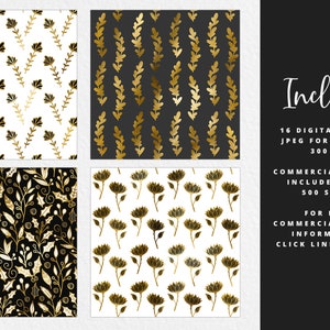 Black & Gold Foil Digital Paper, Gold Foil Textures, Floral Digital ...
