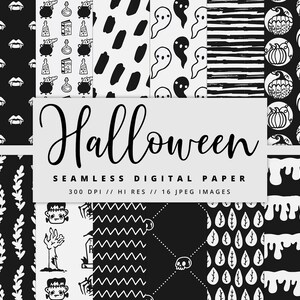 Halloween Digital Paper, Black and White, Ghosts, Witch, Magic ...