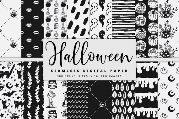 Halloween Digital Paper Black and White Ghosts Witch | Etsy