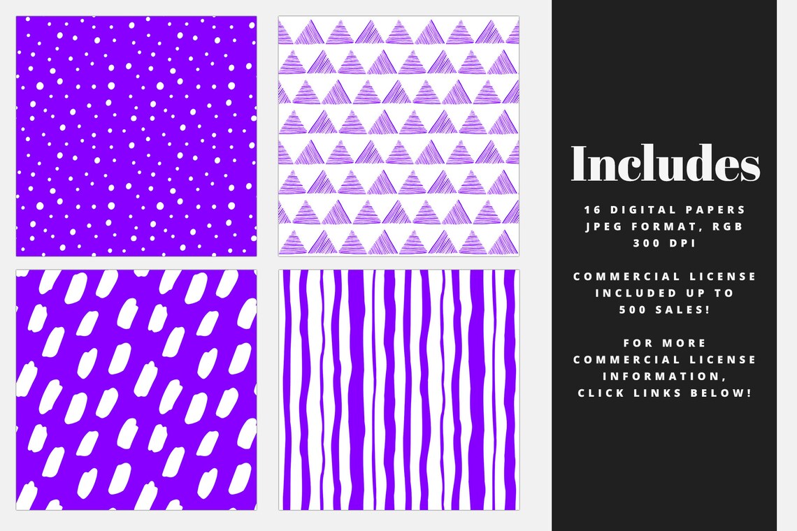 Purple and White Digital Paper Hand Drawn Floral Geometric | Etsy