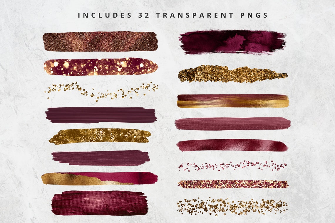 Wine and Gold Brush Strokes Clipart Paint Strokes PNG Gold | Etsy