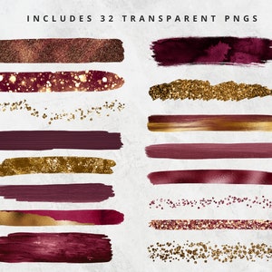 Wine and Gold Brush Strokes Clipart, Paint Strokes, PNG, Gold Foil ...