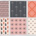 Coral and Gray Digital Paper Set, Retro Seamless Textures, Floral ...