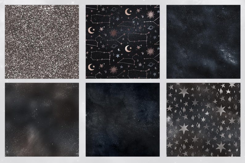 Dark Galaxy Digital Paper, Celestial Star Patterns, Space Scrapbook ...