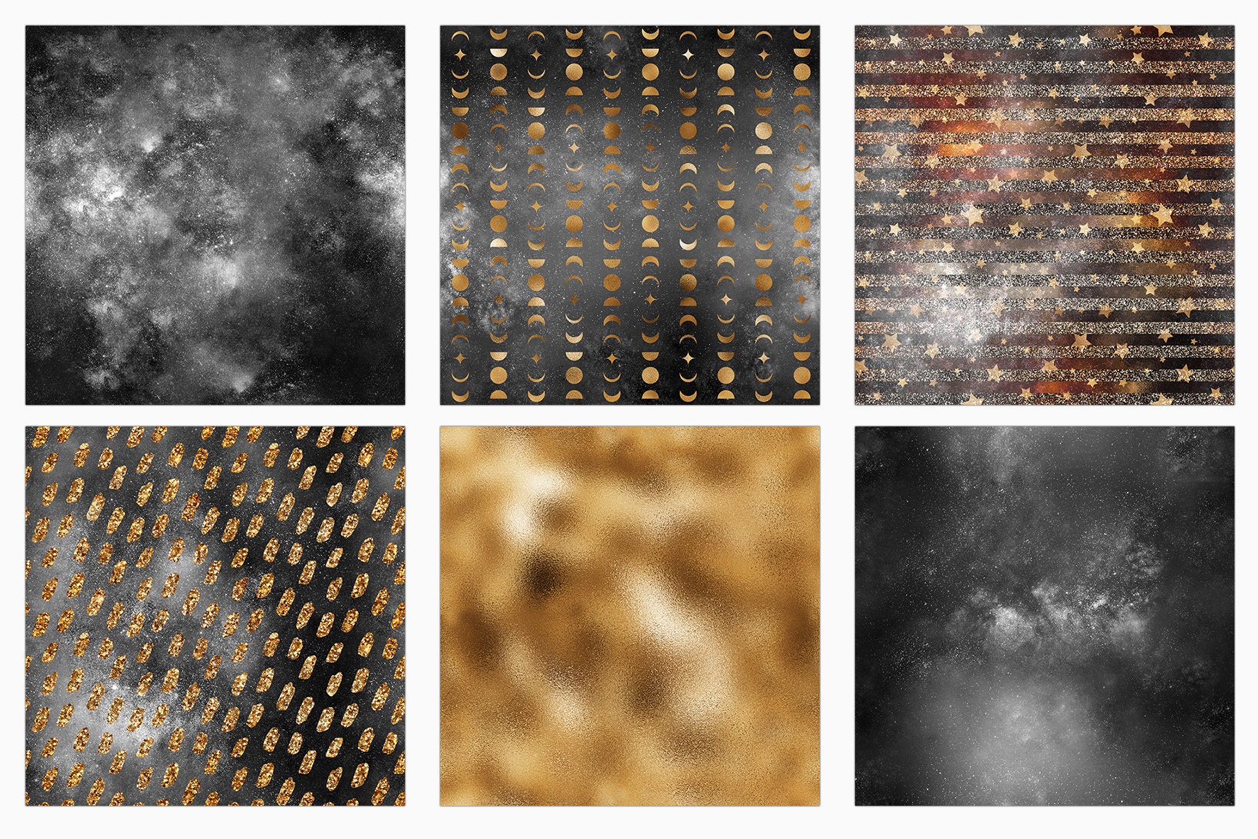Black Galaxy Gold Foil Digital Paper, Seamless Textures, Digital ...