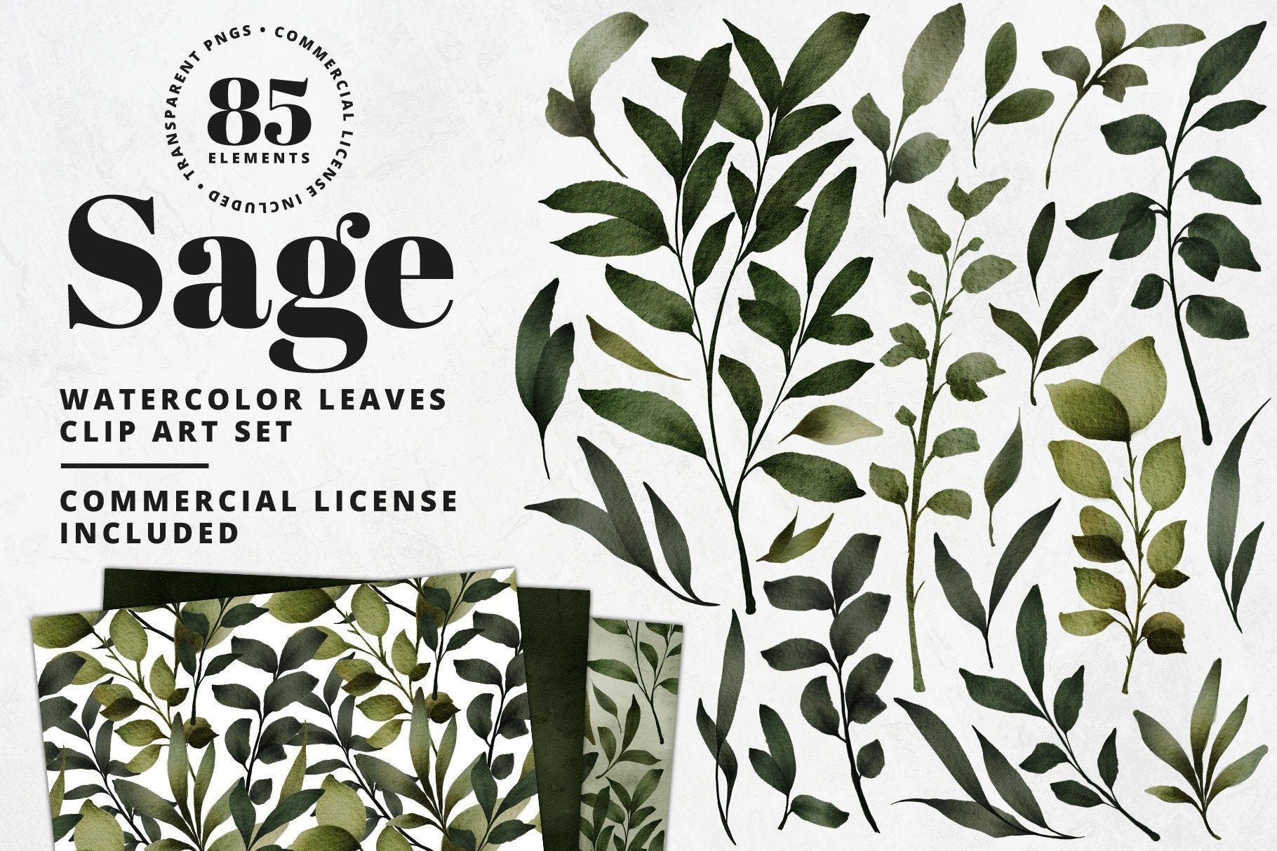 Green Watercolor Leaves Clip Art Botanical Leaves - Etsy