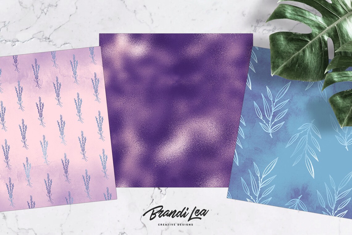 Lavender Digital Paper Set, Seamless Textures, Purple, Floral, Metallic ...
