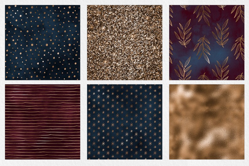 Navy & Burgundy Digital Paper Set, Foil, Seamless Textures, Summer ...