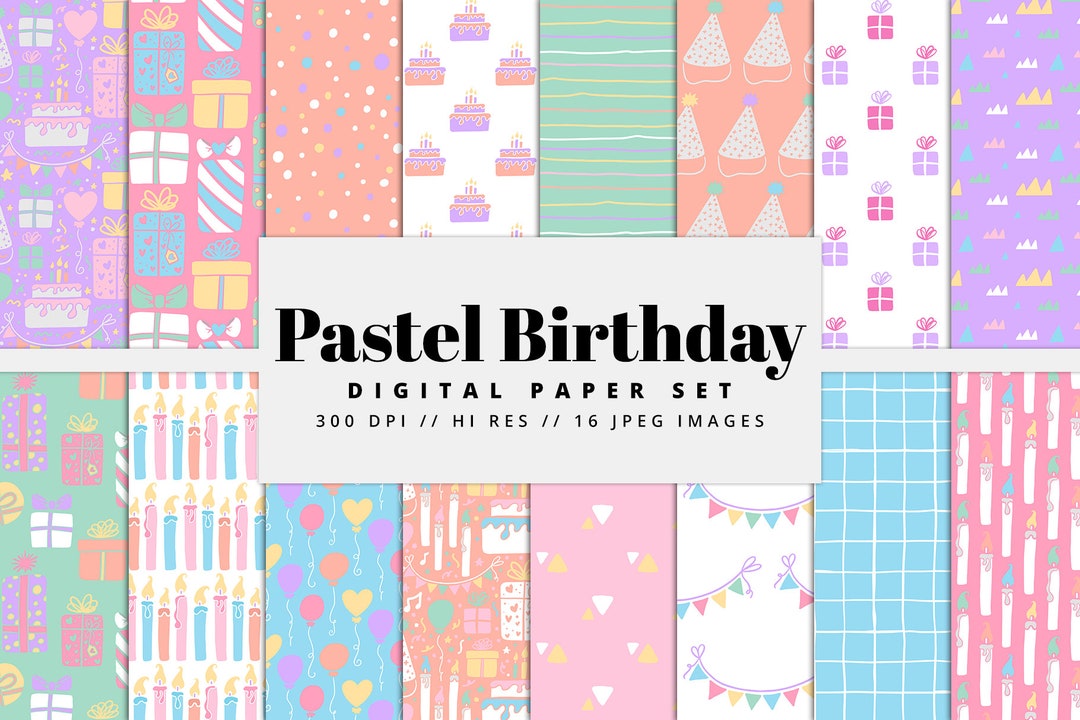 Pastel Birthday Digital Paper Set, Seamless Textures, Birthday Party ...