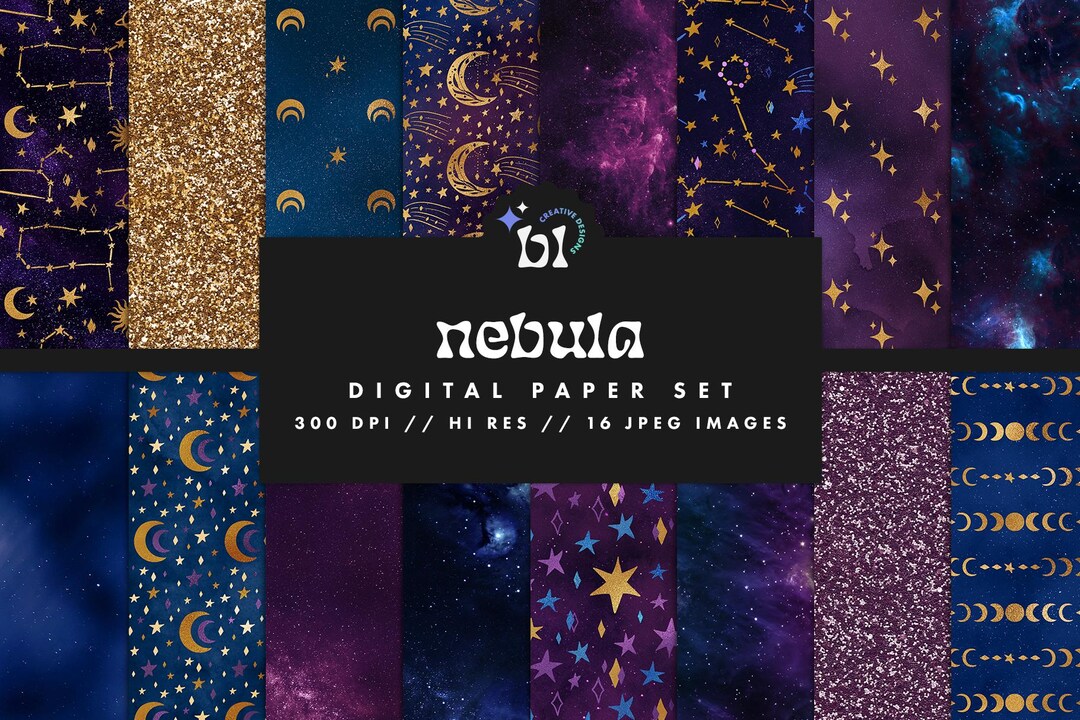 Blue Purple Galaxy Digital Paper, Celestial Patterns, Space Scrapbook ...