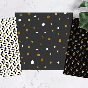Black & Gold Foil Digital Paper, Gold Foil Textures, Floral Digital ...