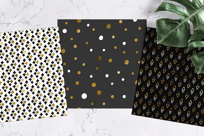 Black & Gold Foil Digital Paper Gold Foil Textures Floral | Etsy