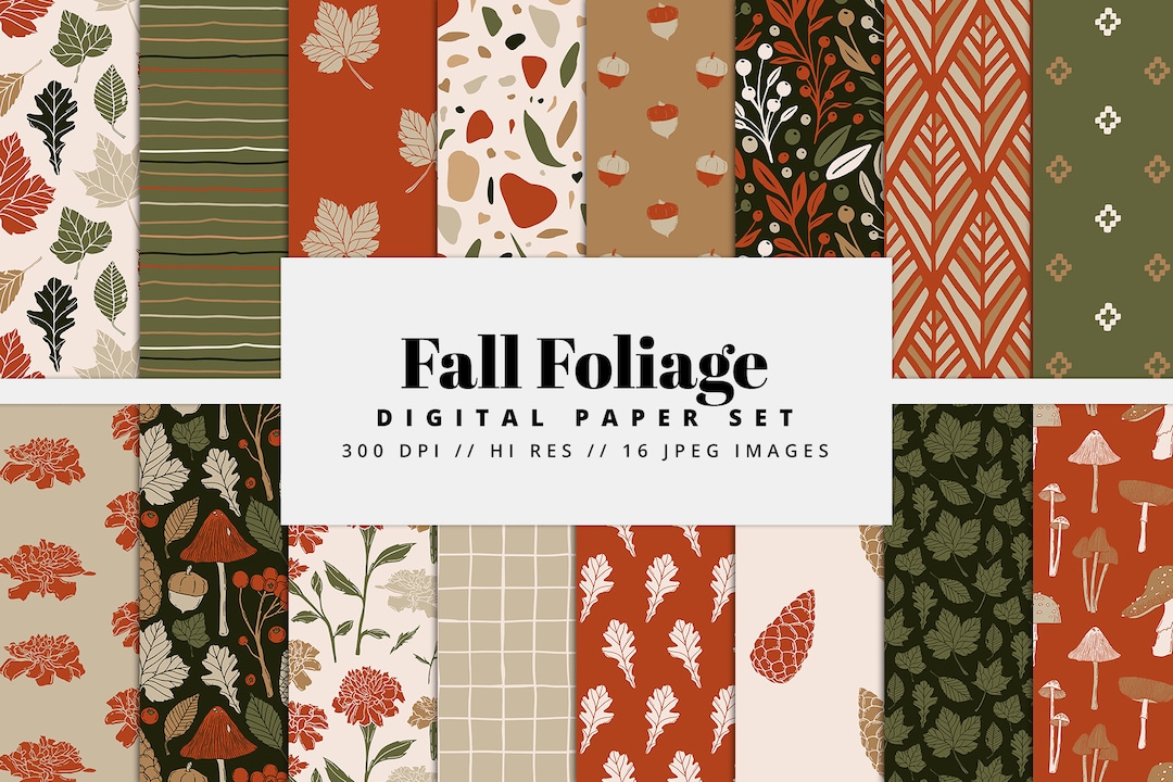 Fall Foliage Digital Paper Set, Seamless Textures, Autumn Patterns ...