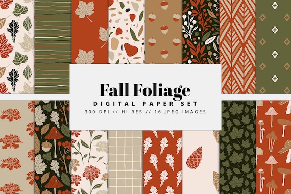 Fall Foliage Digital Paper Set Seamless Textures Autumn | Etsy