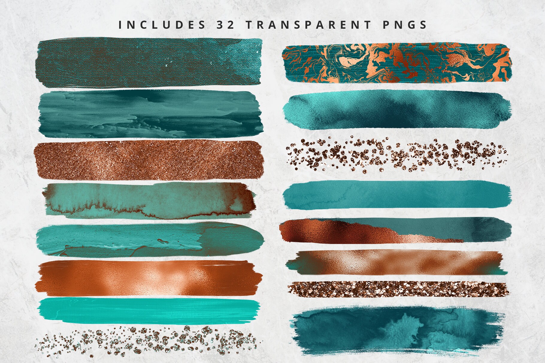 Teal and Copper Brush Strokes Clipart Paint Strokes PNG - Etsy