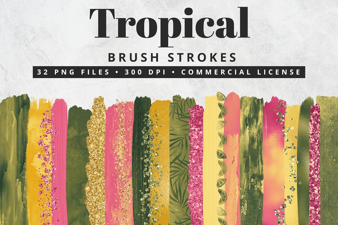 Tropical Brush Strokes Clipart, Paint Strokes, PNG, Gold Foil Brush ...