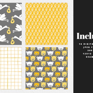 Yellow Nursery Digital Paper Set, Seamless Textures, Baby Patterns ...