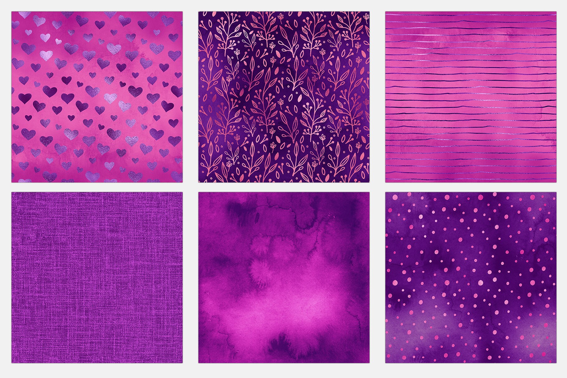 Purple & Pink Foil Digital Paper, Seamless Textures, Girly, Digital ...