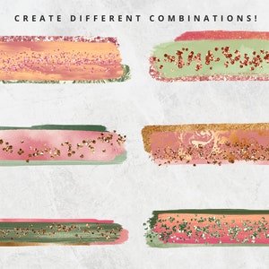 Peach and Green Brush Strokes Clipart, Paint Strokes, PNG, Gold Foil ...