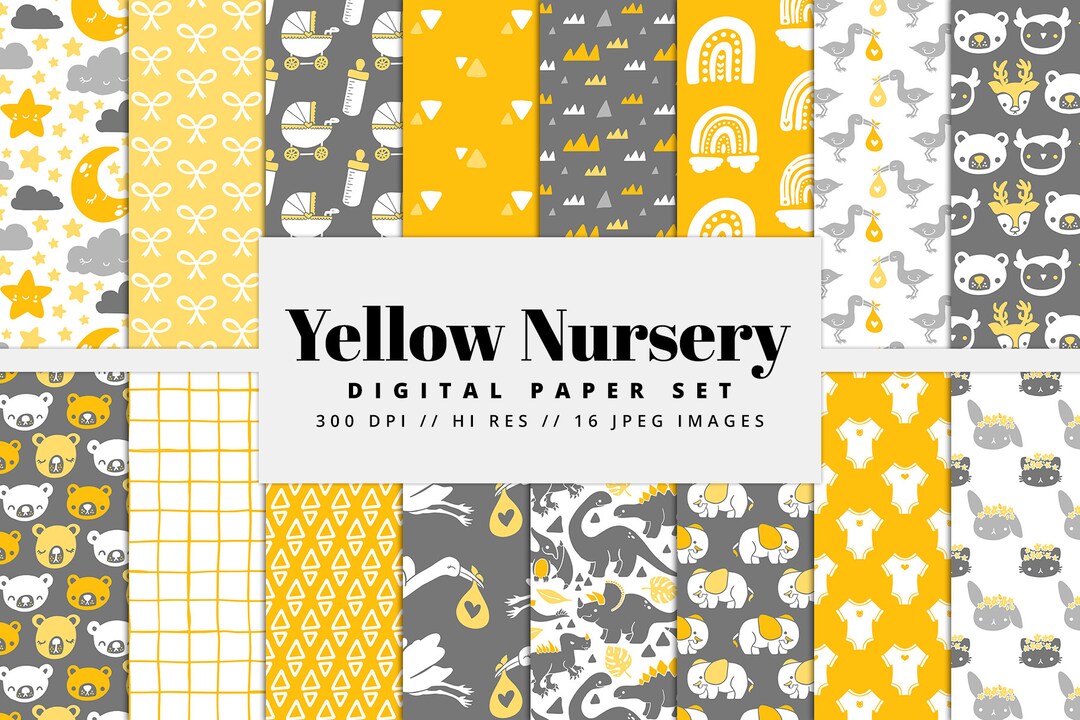 Yellow Nursery Digital Paper Set, Seamless Textures, Baby Patterns ...