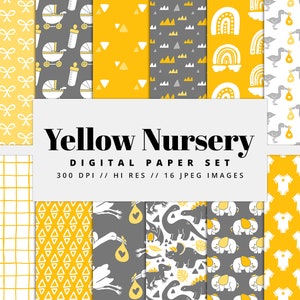 Yellow Nursery Digital Paper Set, Seamless Textures, Baby Patterns ...