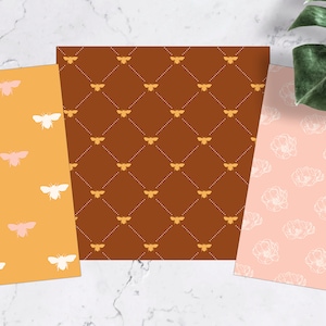Honey Bee Digital Paper Set, Seamless Textures, Honeycomb Patterns ...