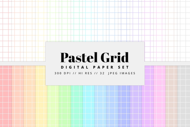 Pastel Grid Digital Paper, Grid Patterns, Square Backgrounds, Trendy ...