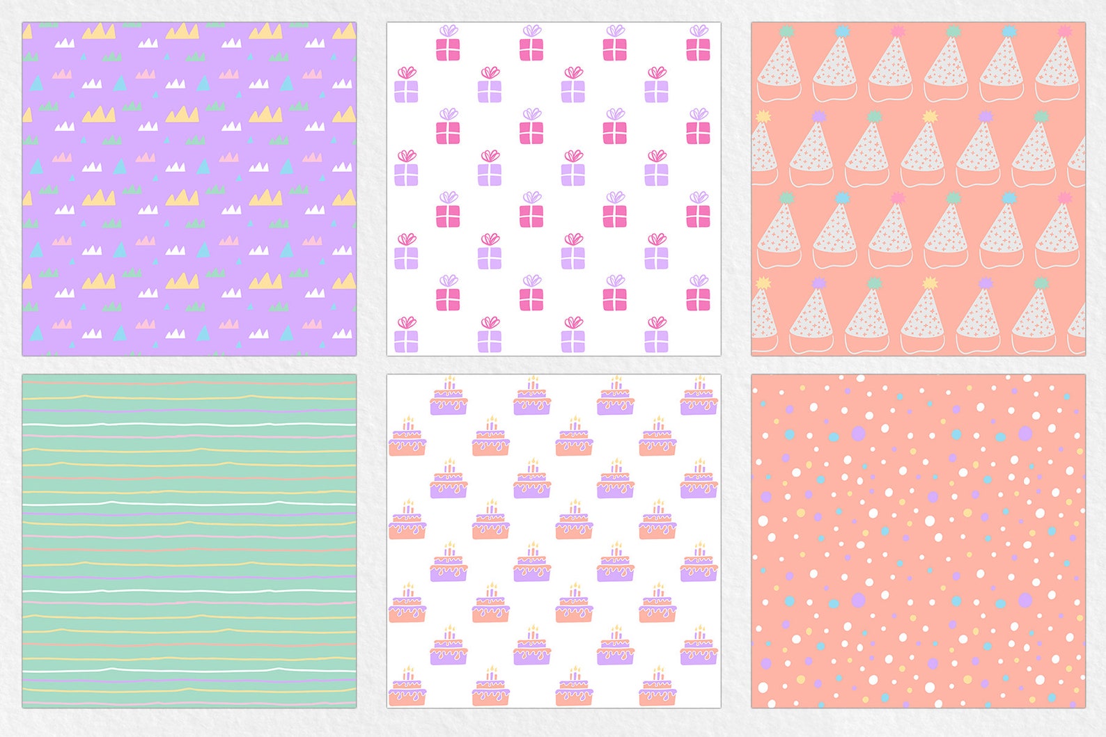 Pastel Birthday Digital Paper Set, Seamless Textures, Birthday Party ...