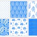 Blue and White Digital Paper, Hand Drawn, Floral, Geometric, Printable ...