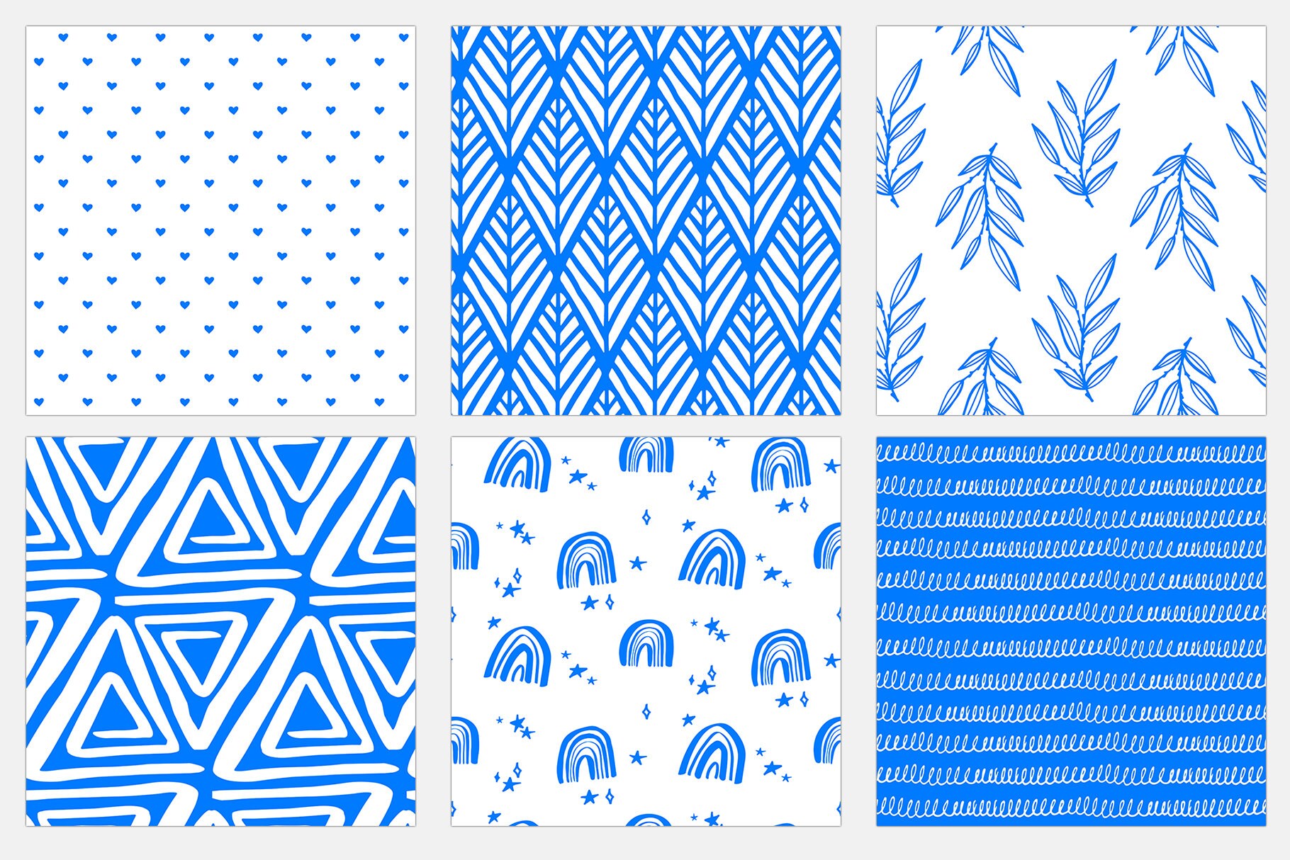 Blue and White Digital Paper, Hand Drawn, Floral, Geometric, Printable ...