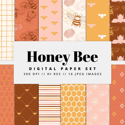 Honey Bee Digital Paper Set Seamless Textures Honeycomb - Etsy