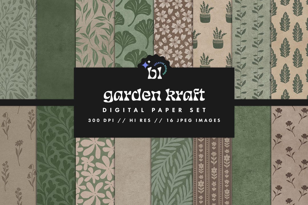 Garden Kraft Digital Paper Pack – Botanical Kraft Textures for ...