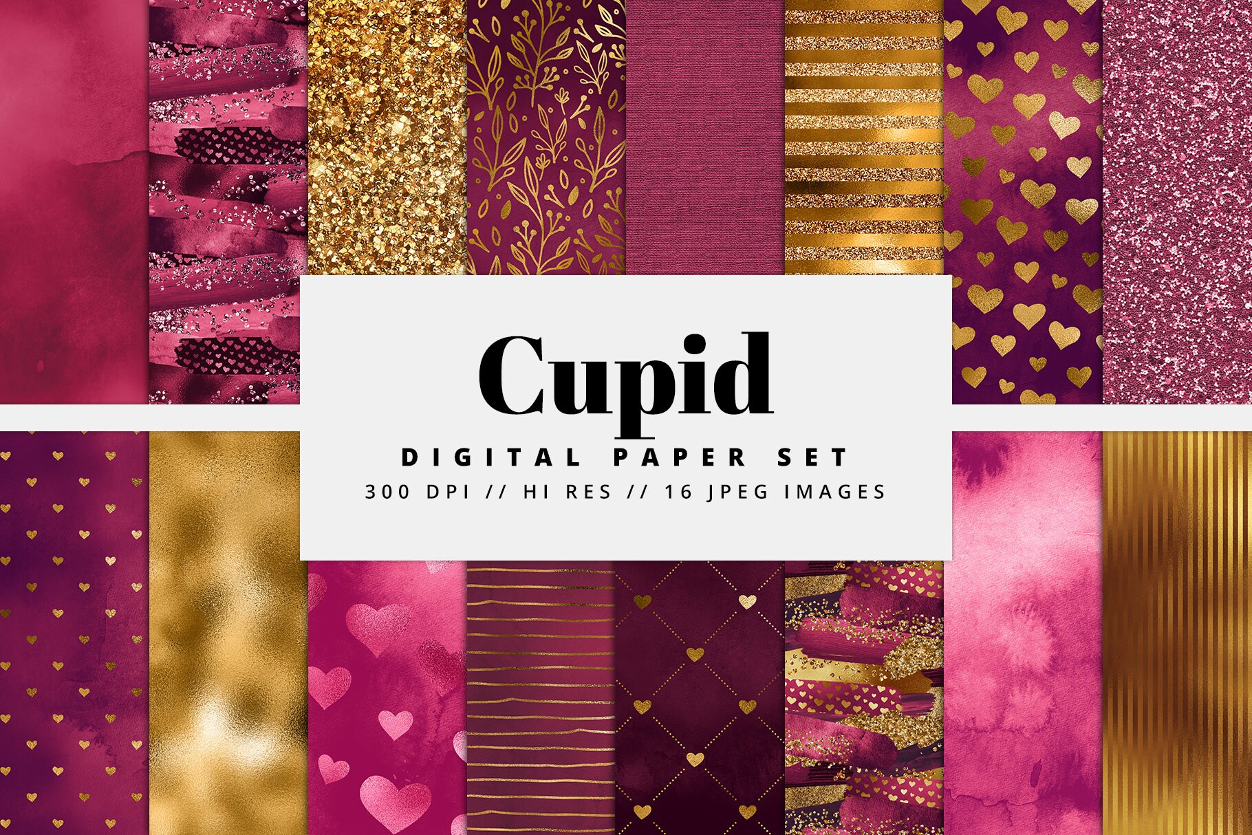 Cupid Gold Foil Digital Paper Seamless Textures Hearts | Etsy