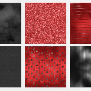 Black and Red Foil Digital Paper, Seamless Metallic Textures, Glam ...